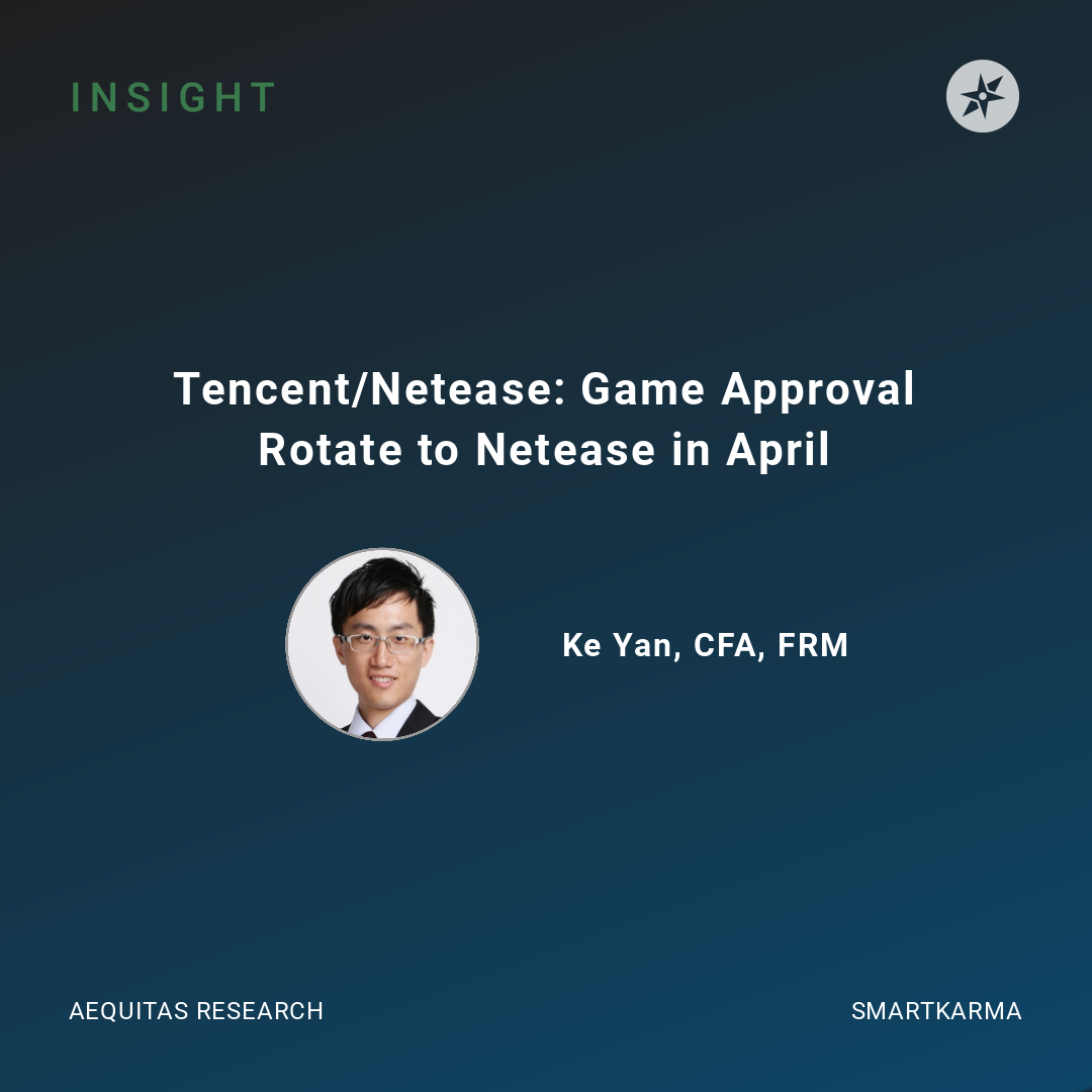 Tencent/Netease: Game Approval Rotate to Netease in April - Ke Yan, CFA, FRM