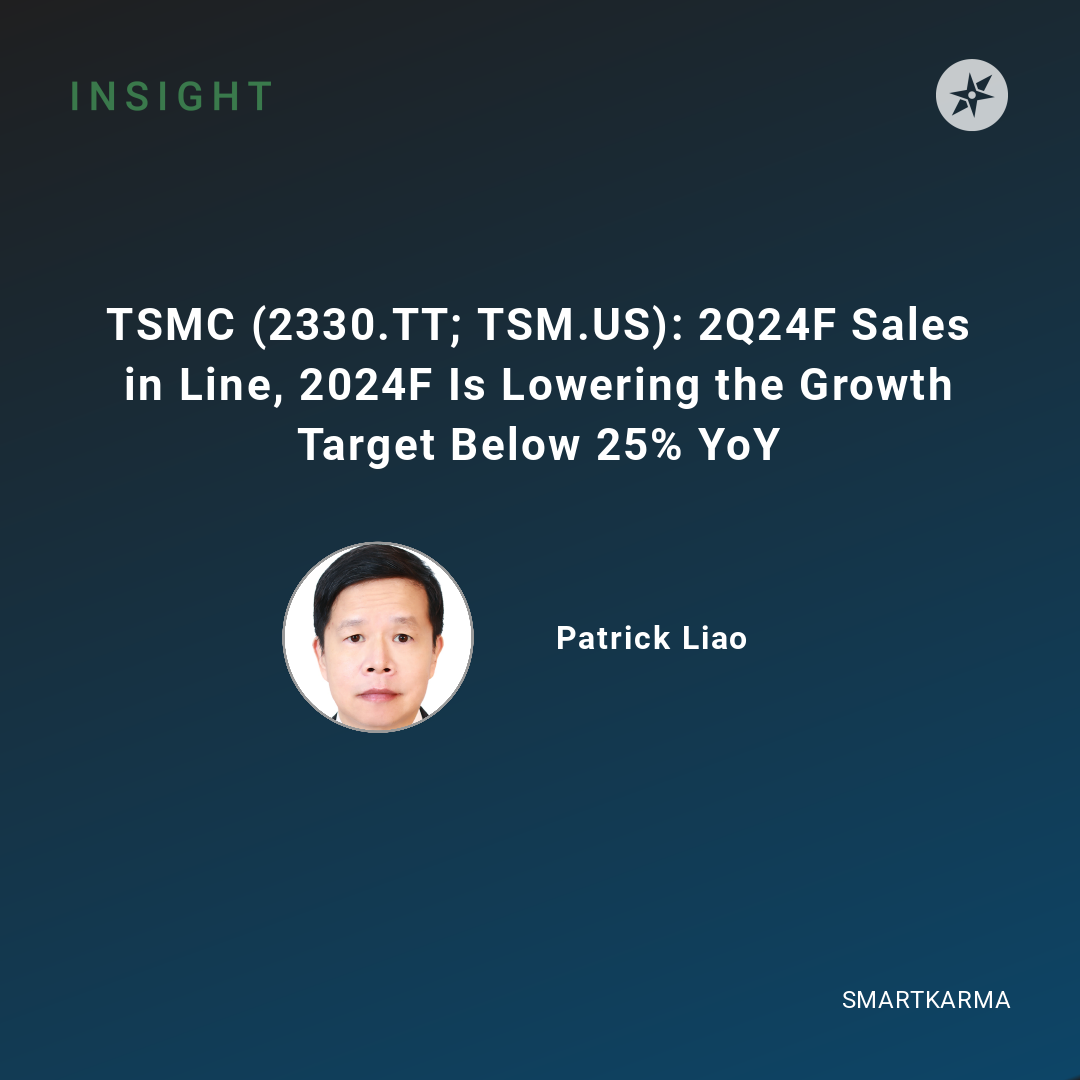 TSMC (2330.TT; TSM.US): 2Q24F Sales in Line, 2024F Is Lowering the Growth Target Below 25% YoY ...